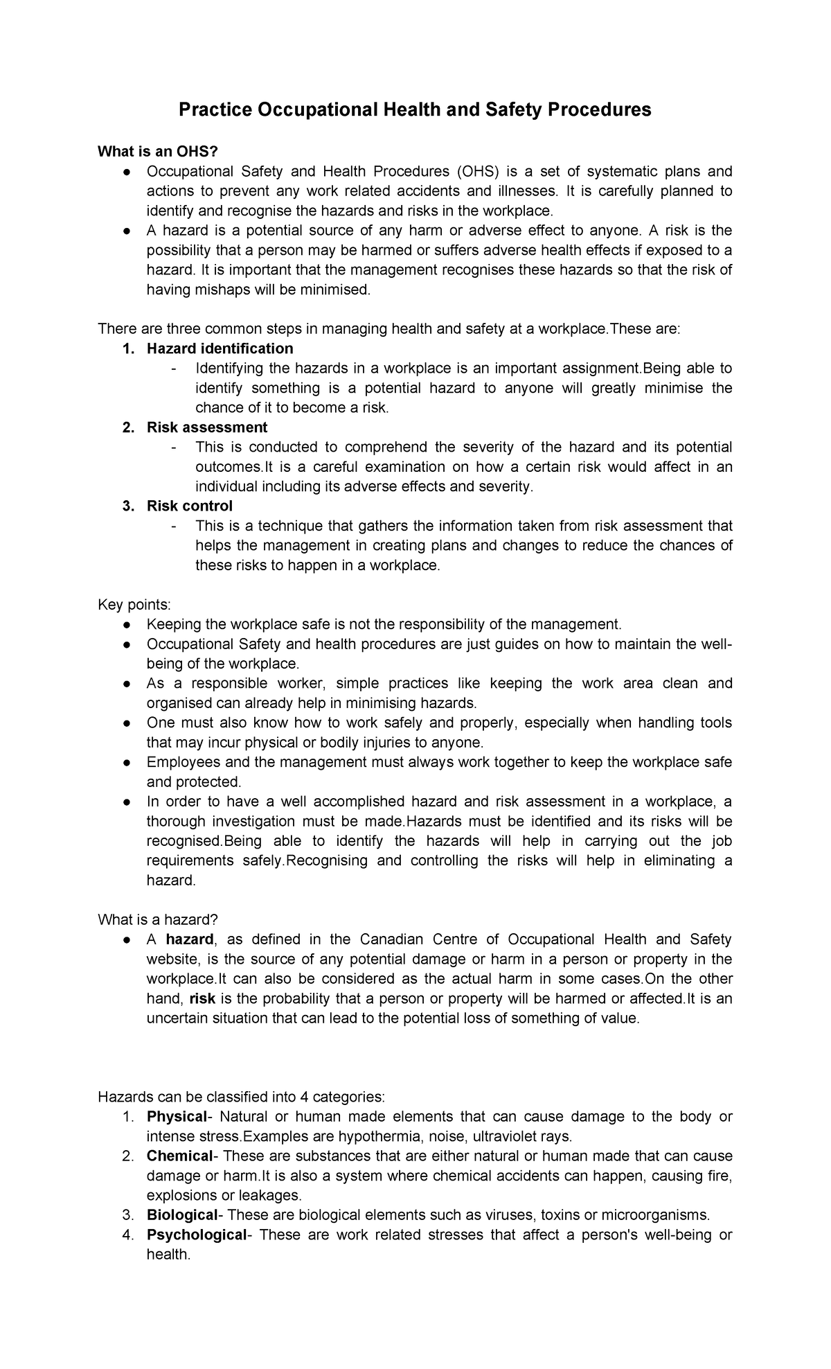 OHS 101: Understanding Occupational Health and Safety Procedures - Studocu