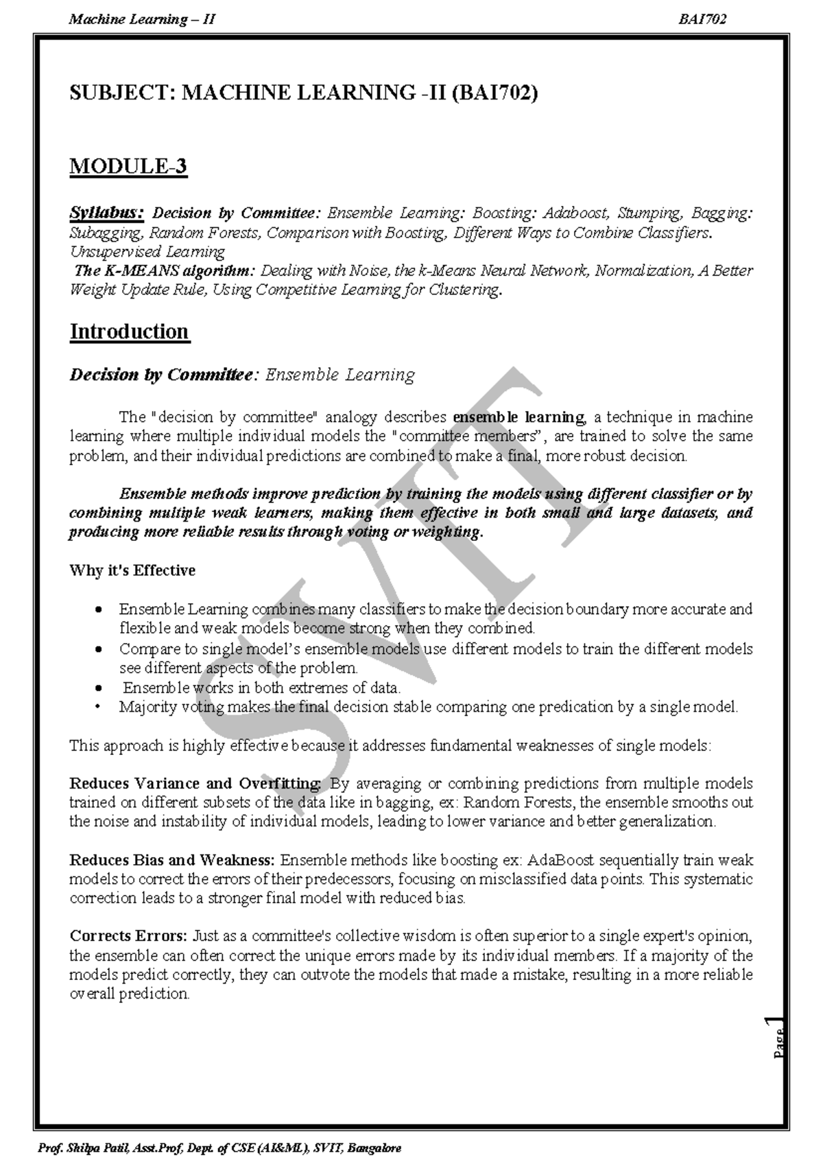 Machine Learning II BAI702: Ensemble Learning Techniques and Algorithms ...