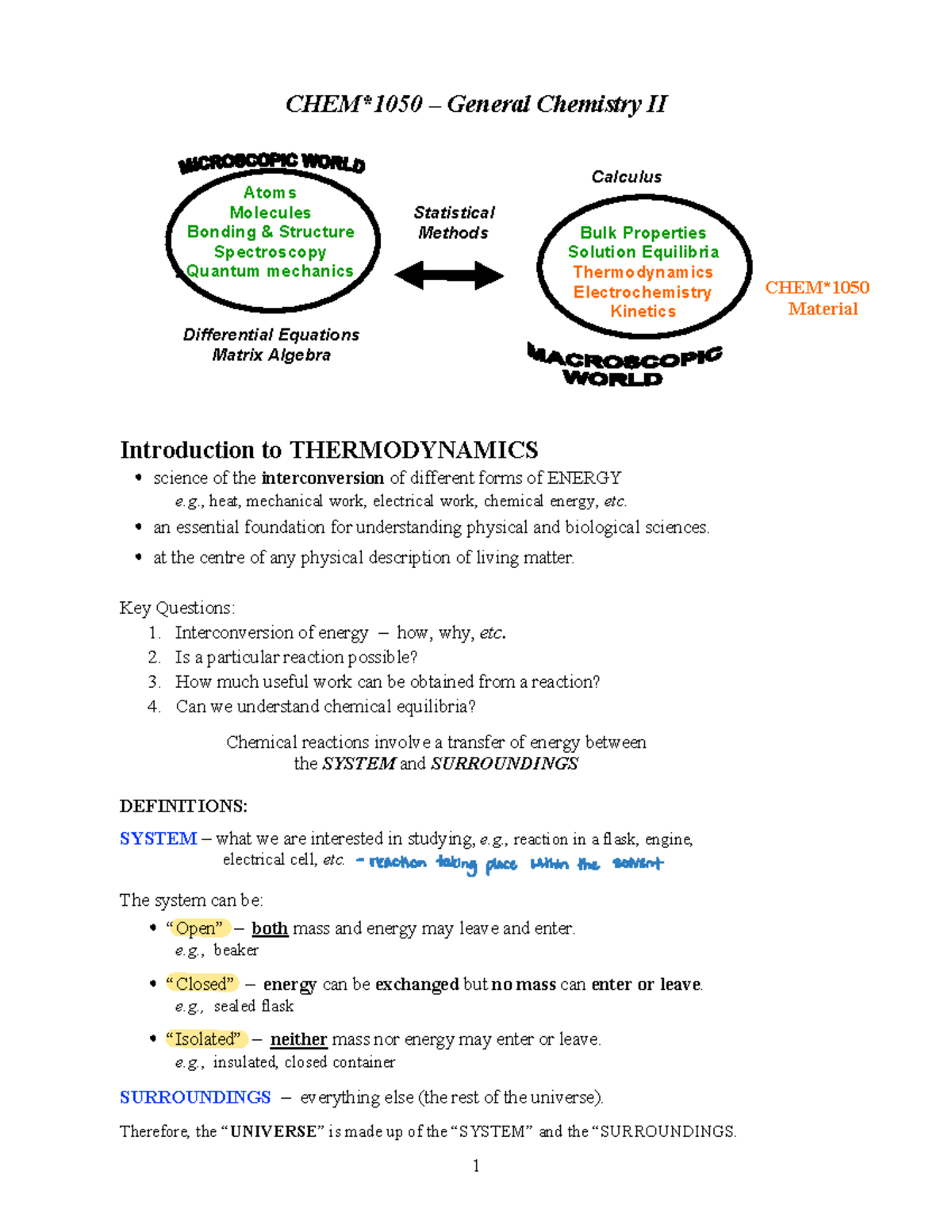 Filled in Thermochemistry Notes - CHEM*1050 – General Chemistry II ...