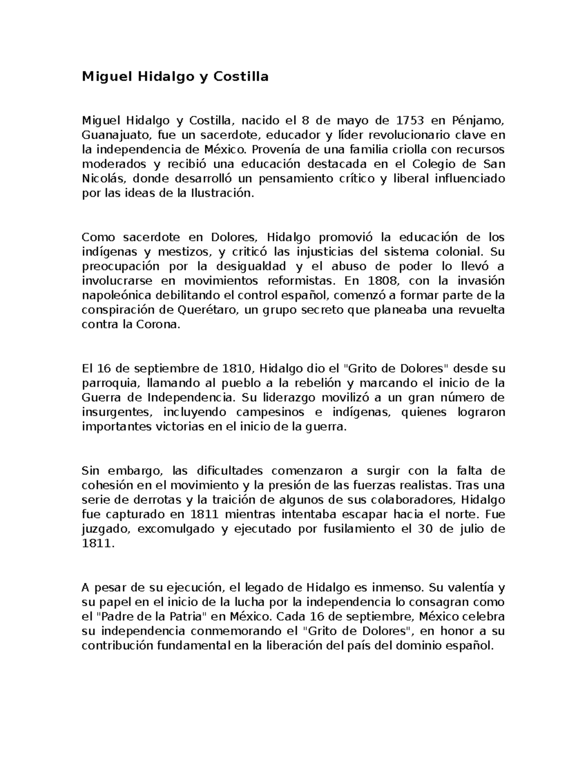 Biografia Miguel Hidalgo y Costilla - Miguel Hidalgo y Costilla Miguel Hidalgo y Costilla ...