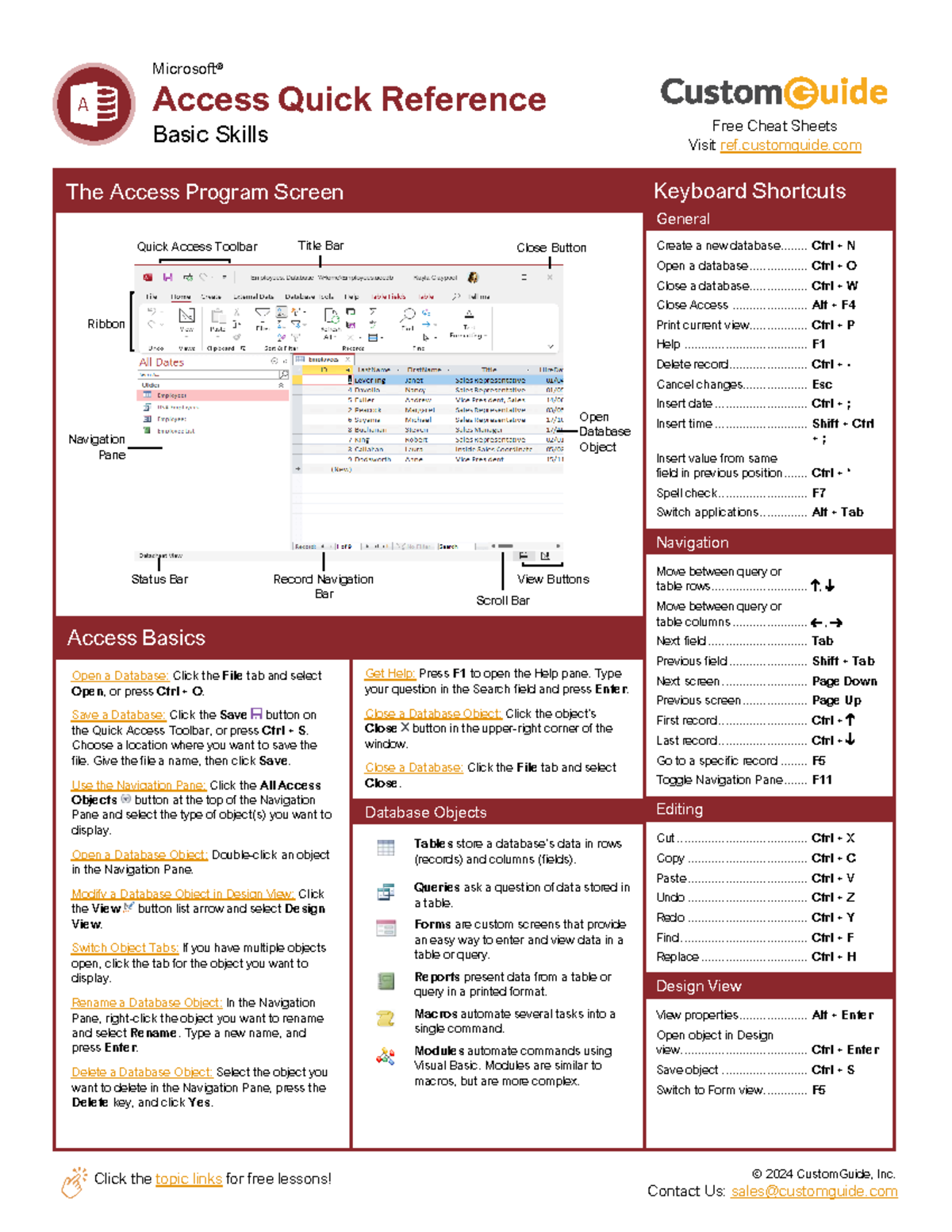 Microsoft Access Cheat Sheet: Essential Shortcuts & Basics - Studocu