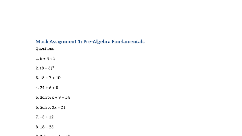 UCF Pre Algebra Assignment 1 - MAC 1140C - Mock Assignment 1: Pre ...