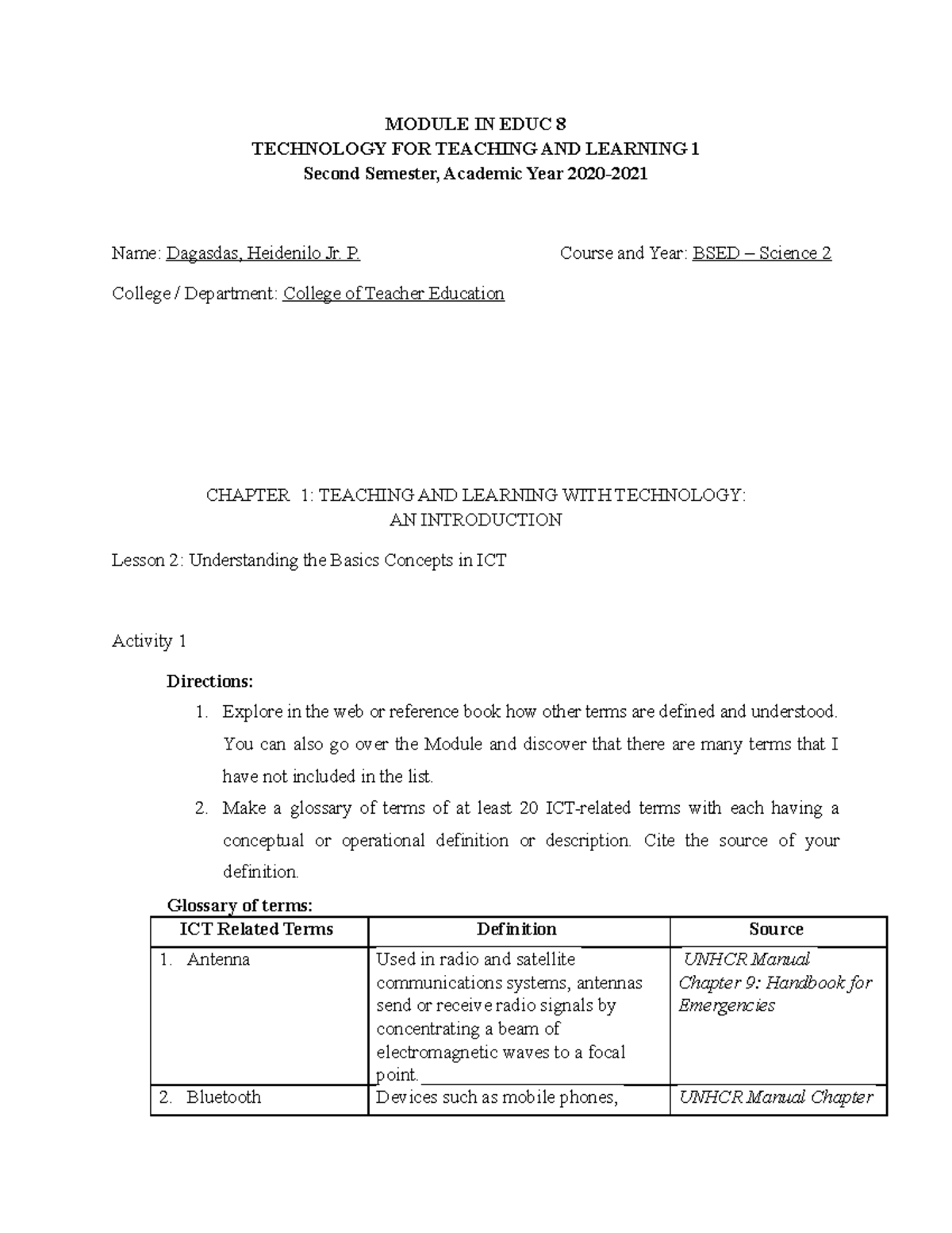 EDUC 8 TTL Chapter 1 Lesson 2 - MODULE IN EDUC 8 TECHNOLOGY FOR TEACHING AND LEARNING 1 Second ...