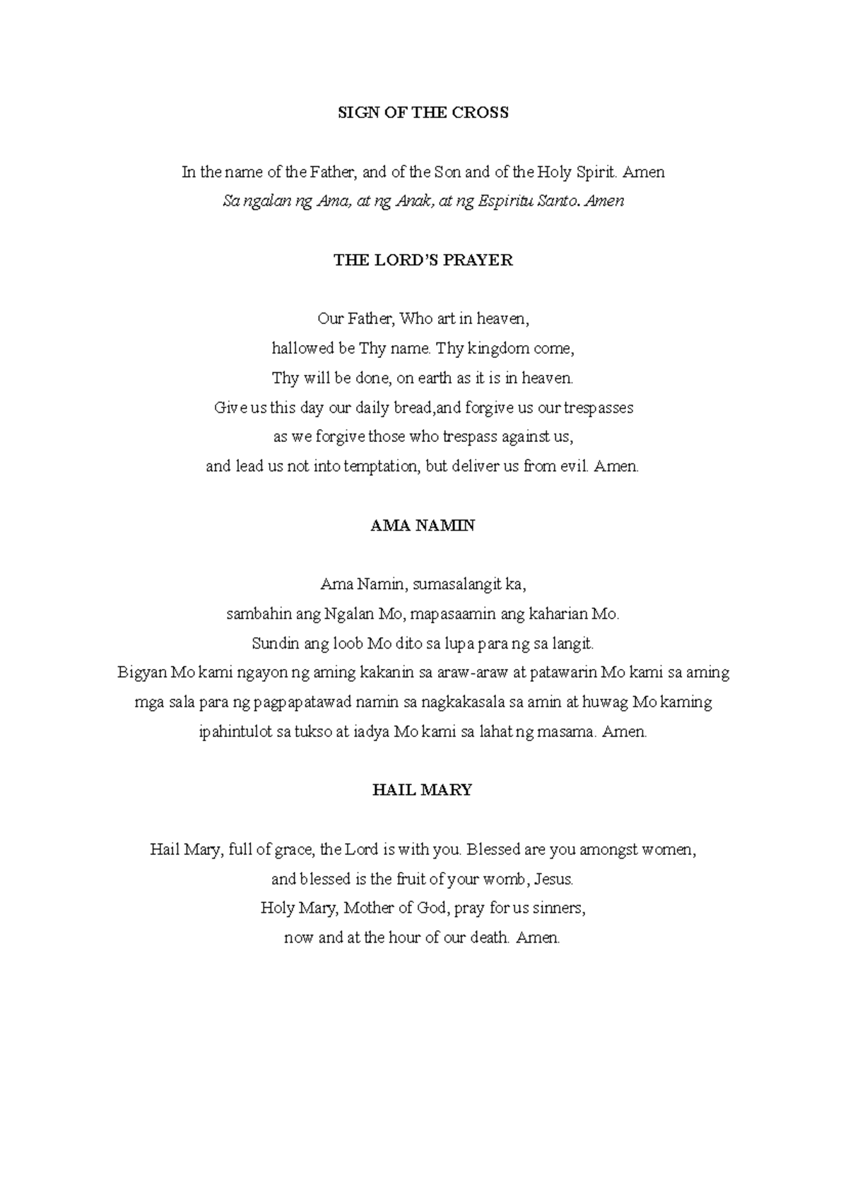 Basic Prayers: A Guide to Traditional Catholic Devotions - Studocu