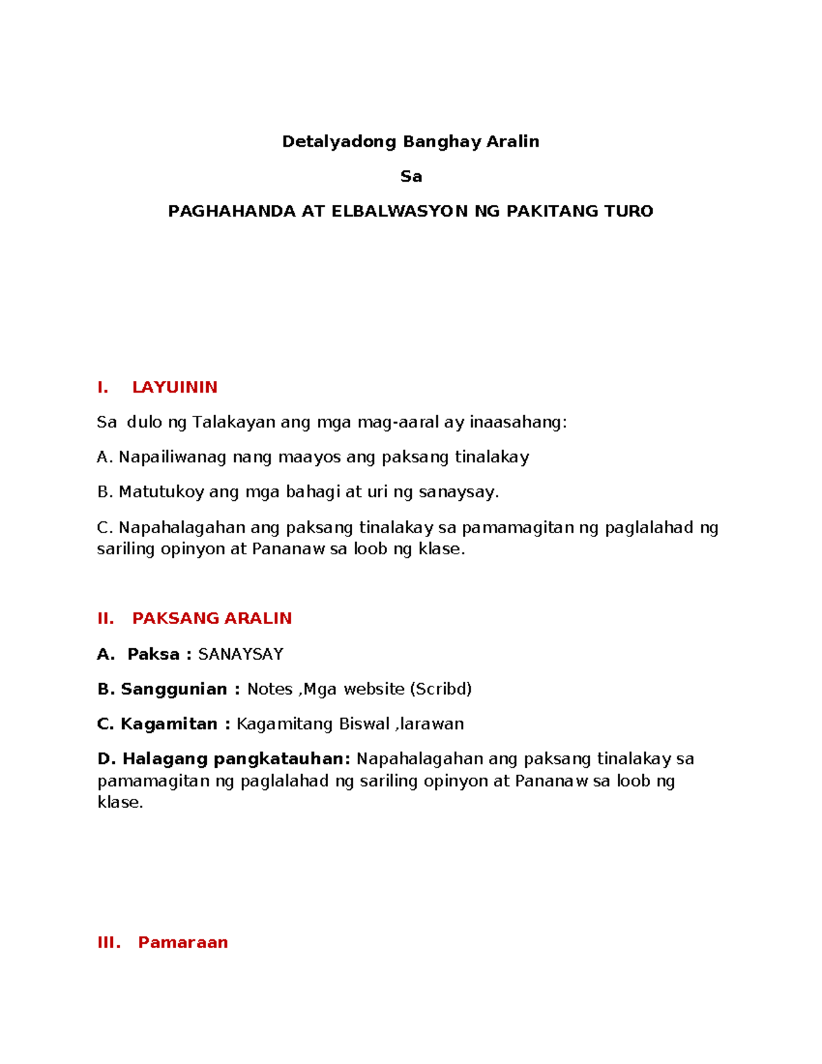 Sanaysay Lesson Plan (PAGHAHANDA AT EVALWASYON) - Studocu