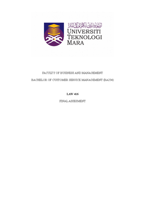 LAW416 - past year paper - UNIVERSITI TEKNOLOGI MARA FINAL EXAMINATION ...