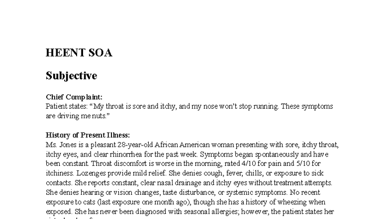 HEENT SOA - SOAP Note on Allergic Rhinitis Evaluation - Studocu