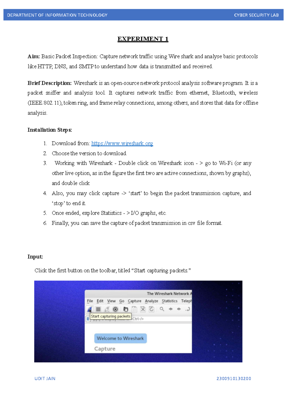 IT CYBER SECURITY LAB: Packet Inspection & Malware Analysis - Studocu