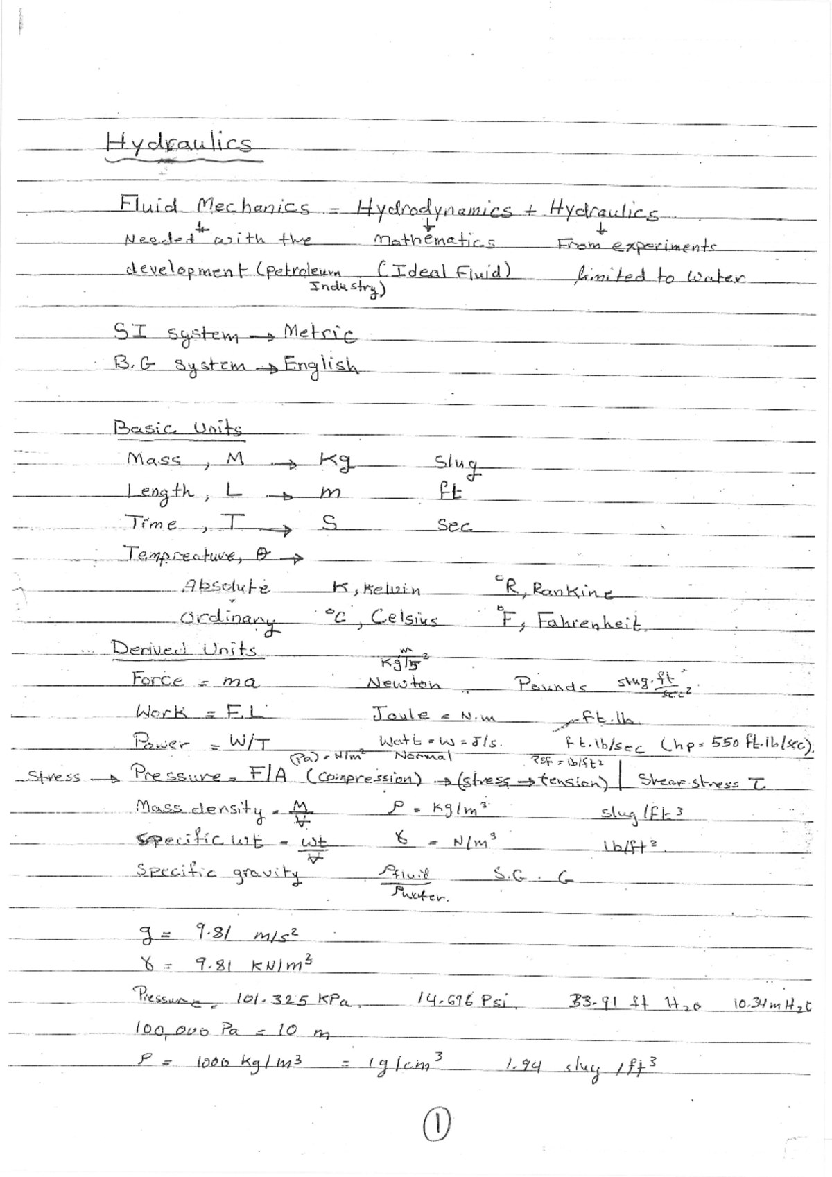Hydraulics Notes (Fluid Mechanics) - Part 1 Overview and Key Concepts ...