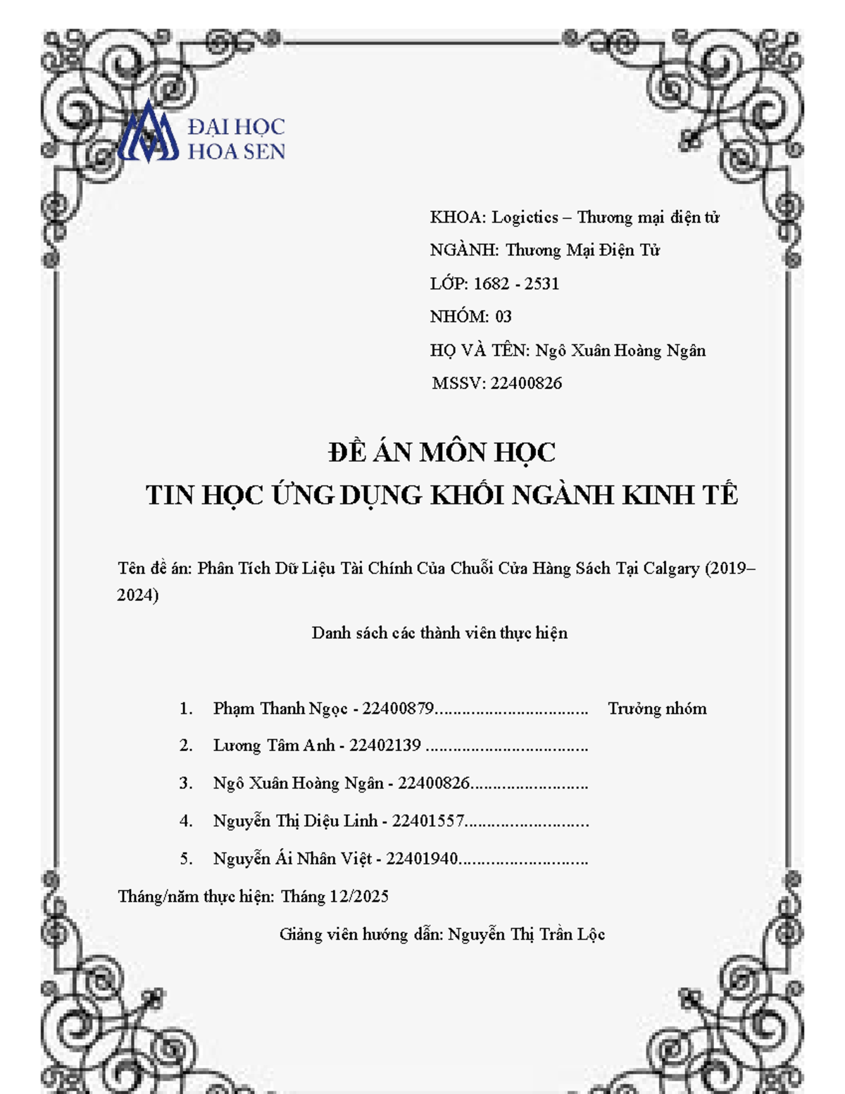 KHOA: Thương Mại Điện Tử - Đề Án Môn Học: Phân Tích Dữ Liệu Tài Chính ...