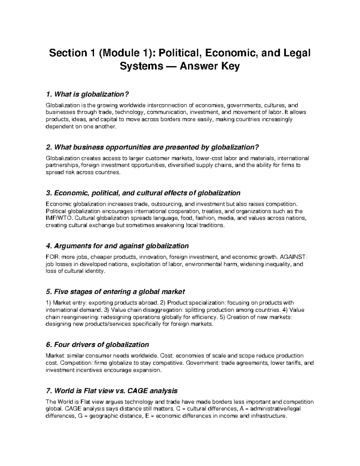 Section 1 (Module 1): Globalization Concepts & Answer Key - Studocu