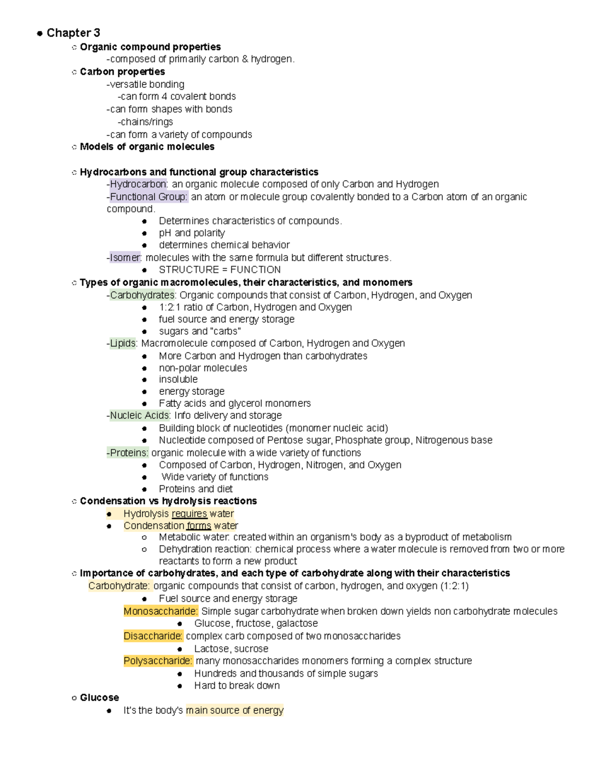 Biology CH 3 & 4: Organic Compounds and Cellular Structures Overview ...