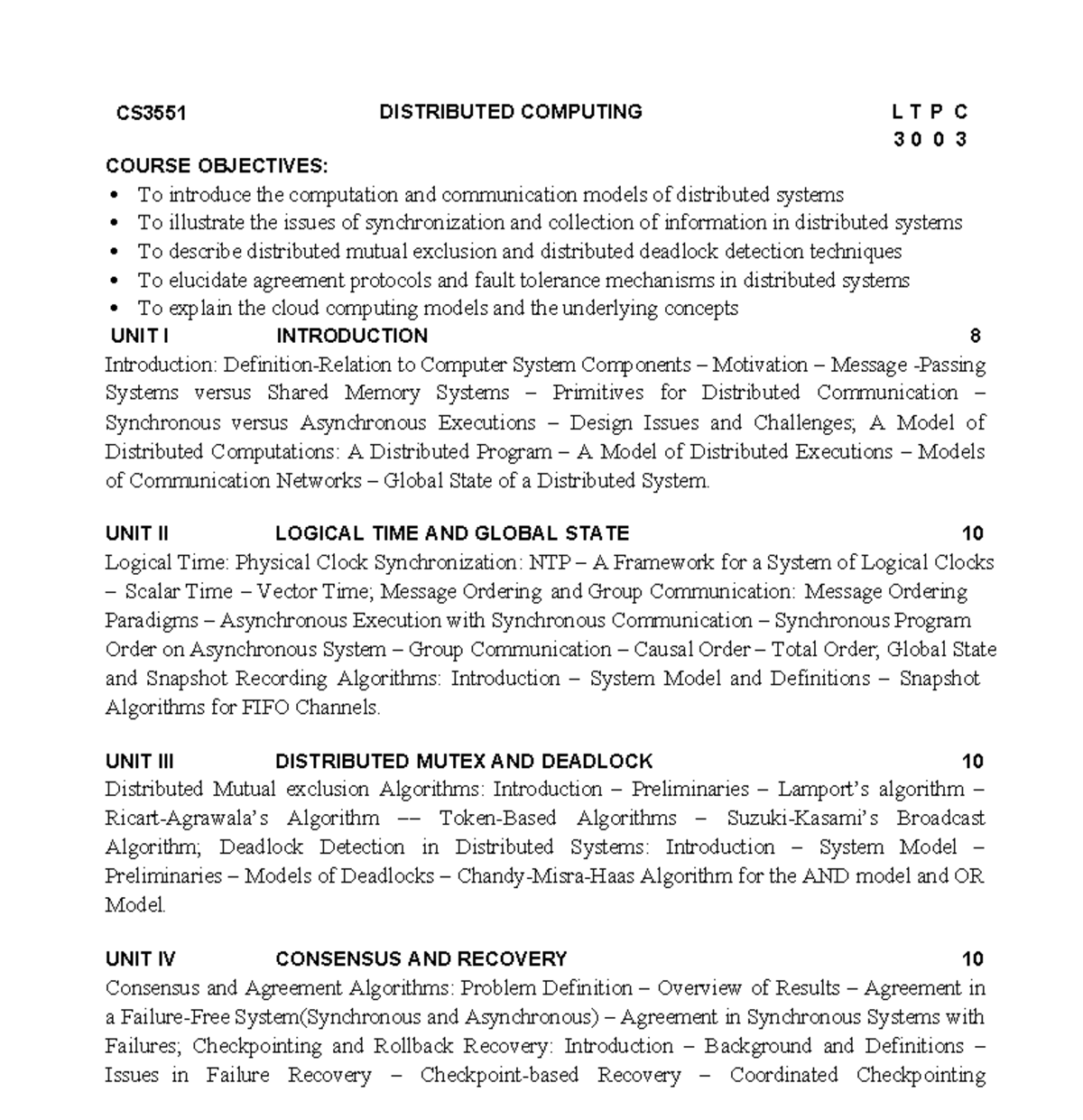 CS3551 Distributed Computing Syllabus Overview and Key Concepts - Studocu