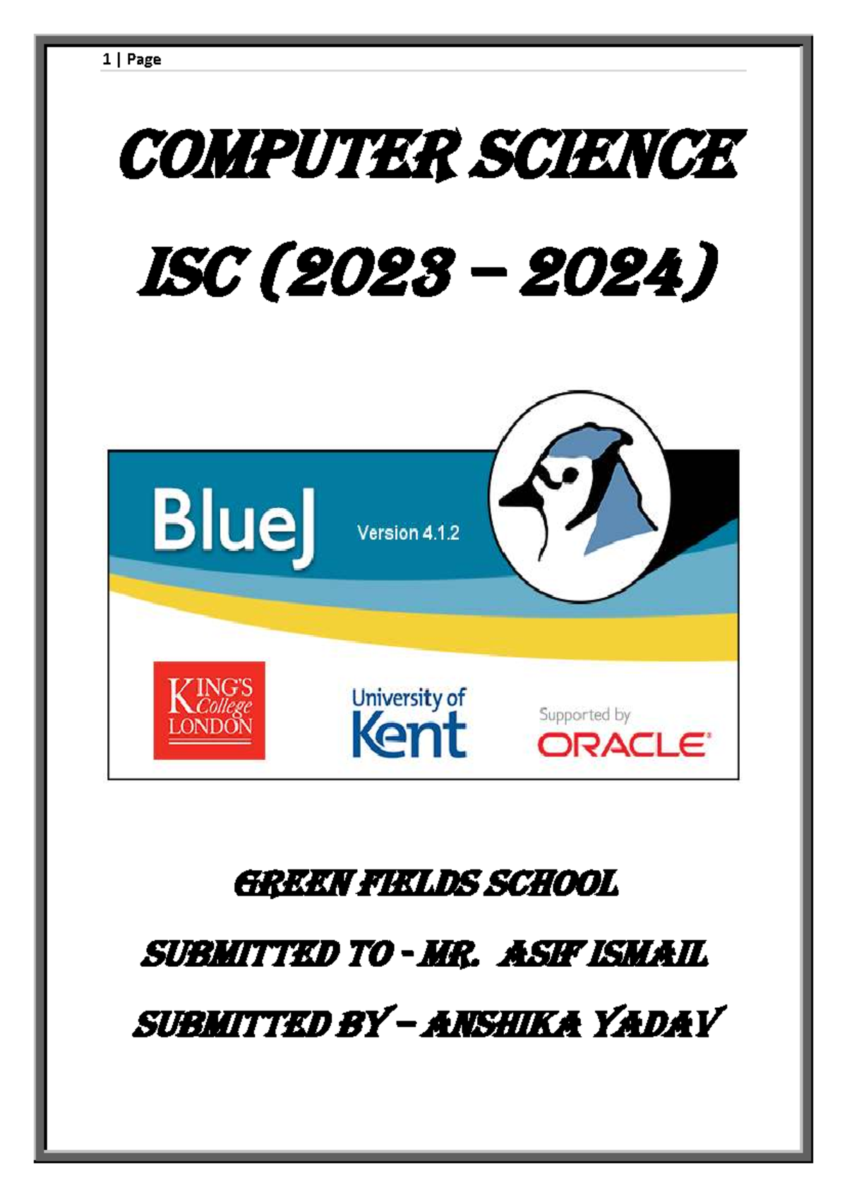1 Page ISC COMPUTER SCIENCE Project: String, Array & Number Programs ...
