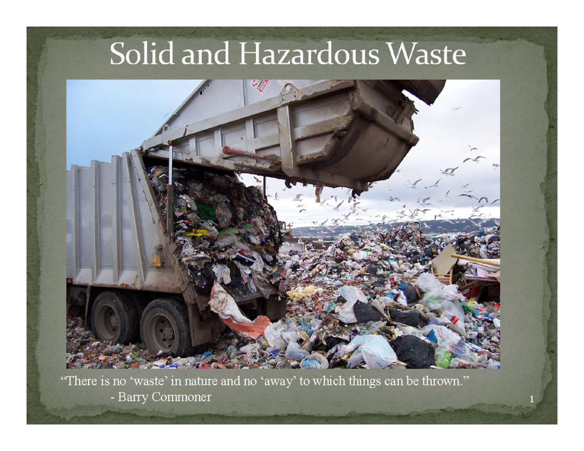 L12-Waste Management - Lecture 12 Notes on Ecosystem Recycling - Studocu
