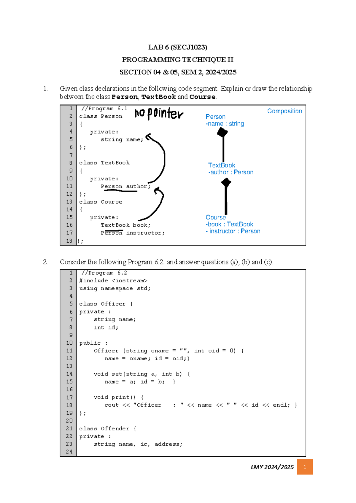 LAB 6 (SECJ1023) Programming Techniques II: Class Relationships & UML ...