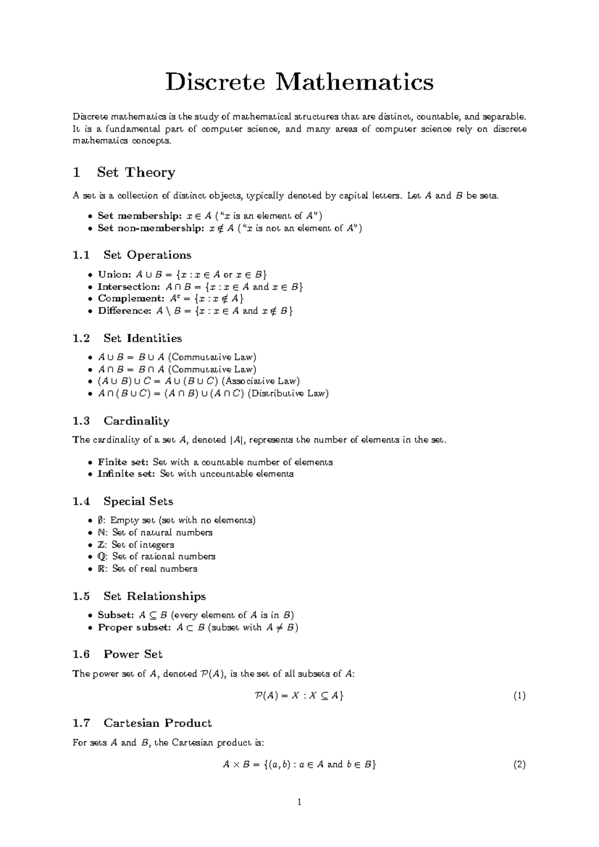 Discrete Mathematics (CS101) - Key Concepts and Formulae - Studocu