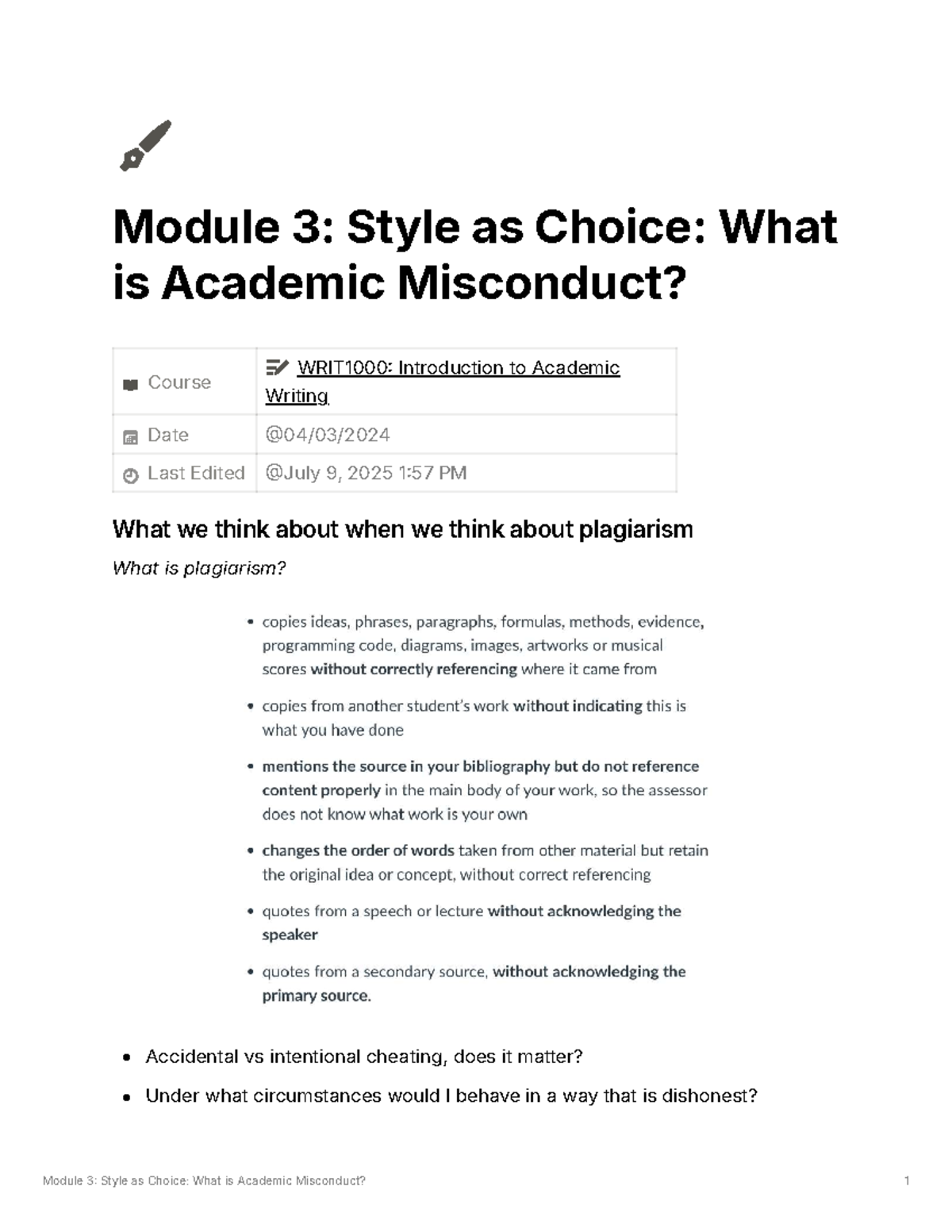 Module 3: Understanding Academic Misconduct and Plagiarism - Studocu