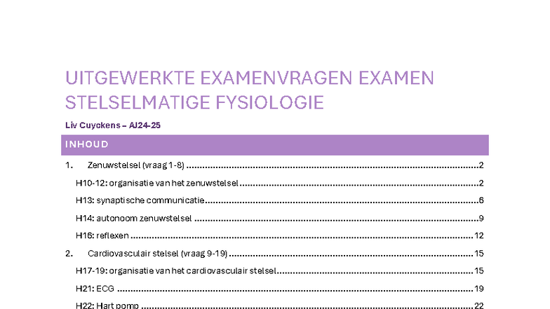 Uitgewerkte Examenvragen Fysiologie AJ24-25: Zenuw-, Hart- en ...