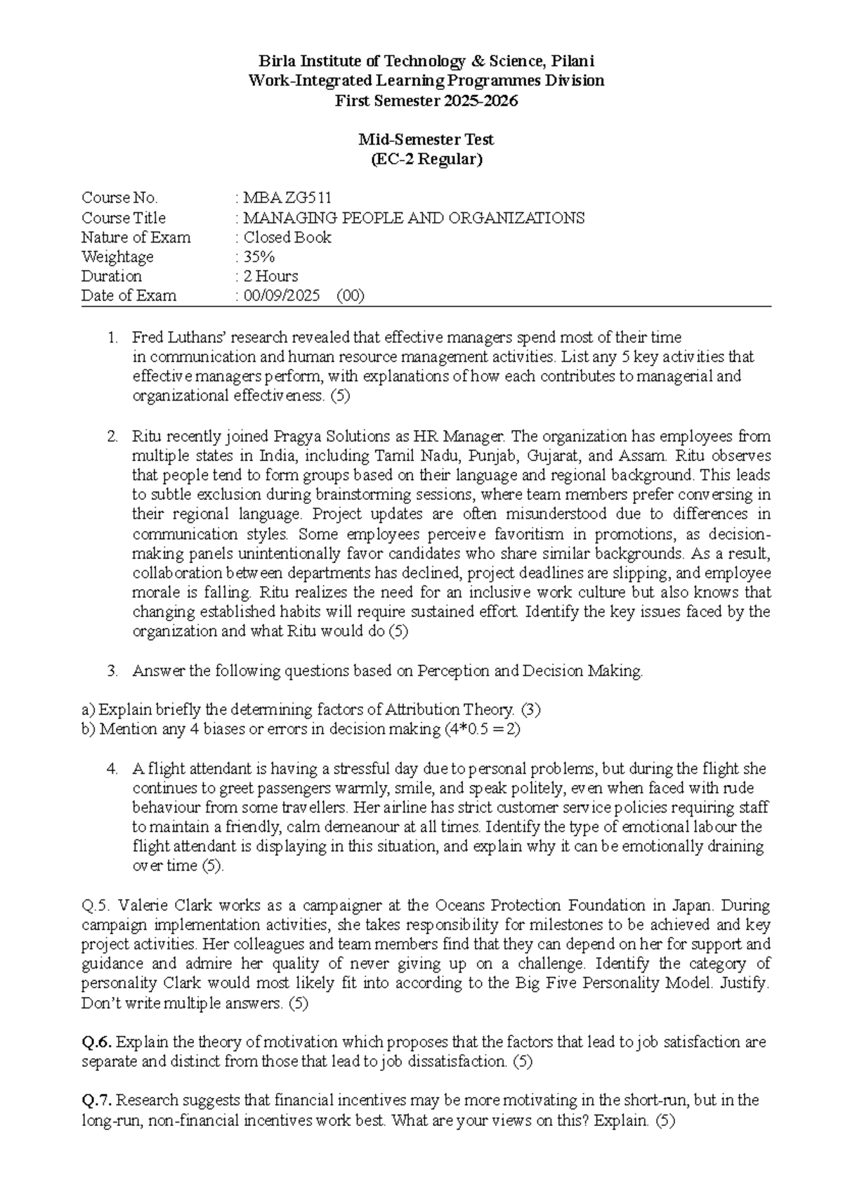 2025-2026 SEM 1 MBA ZG511 Managing People & Organizations Exam Notes ...