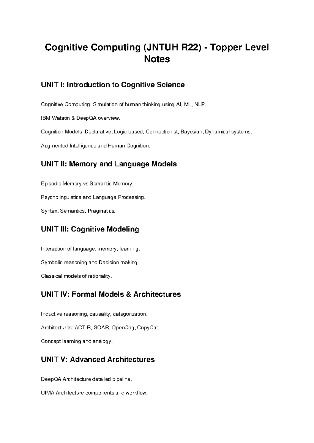 Cognitive Computing (JNTUH R22) Topper Notes: Comprehensive Overview ...