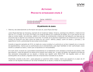 Proyecto integrador: bienes y derechos reales de Juana - Studocu