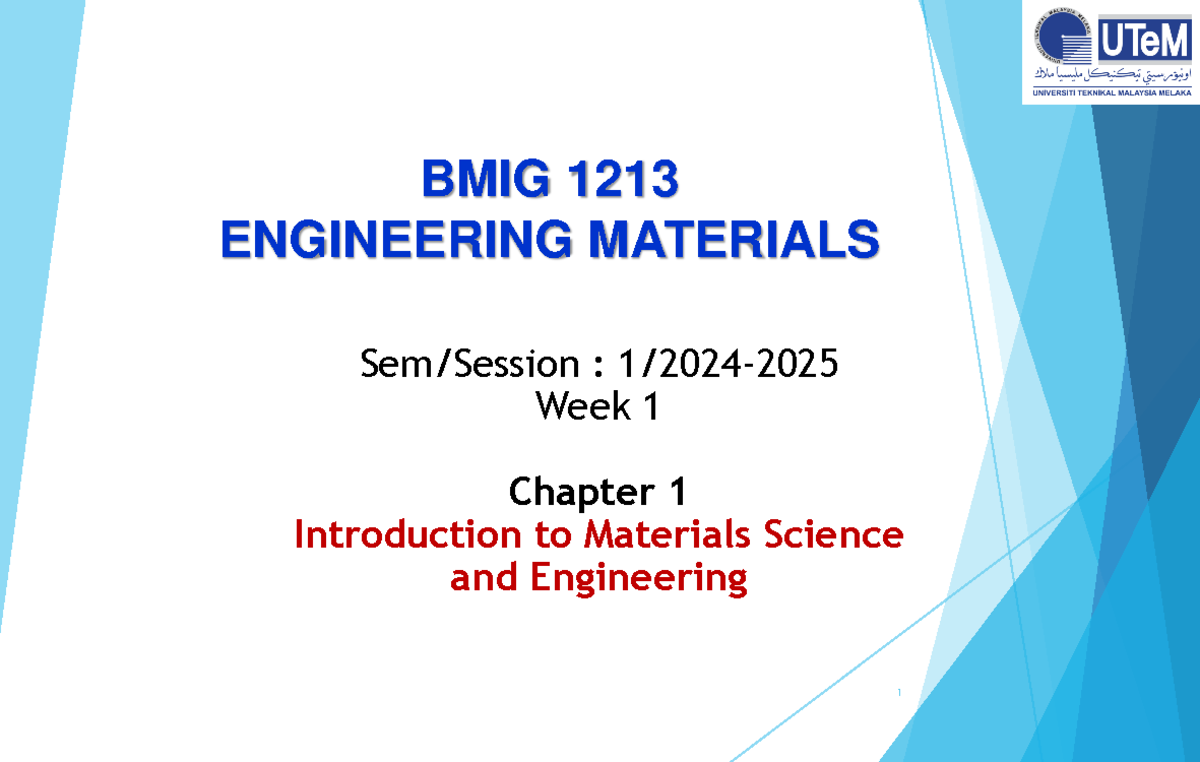 Chapter 1 Introduction to Materials Science and Engineering - BMIG 1213 ...