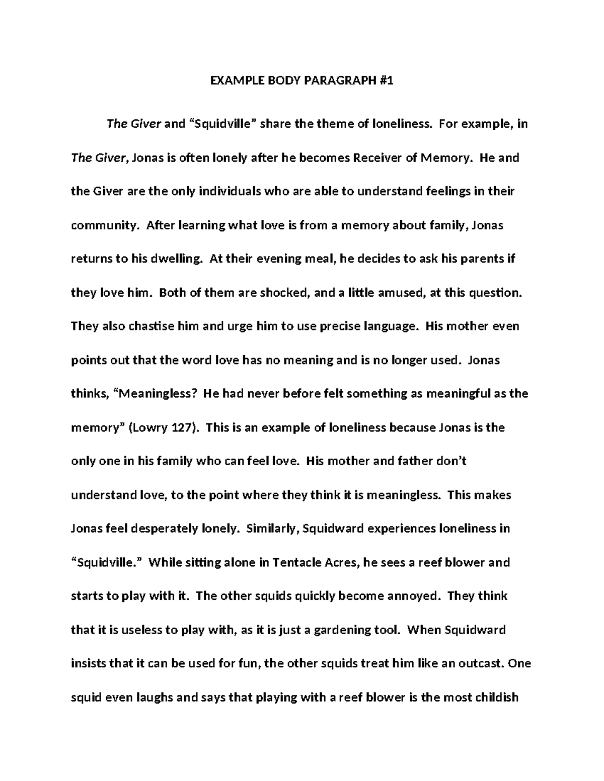 ENG 101: Essay Notes on Loneliness in The Giver and Squidward - Studocu