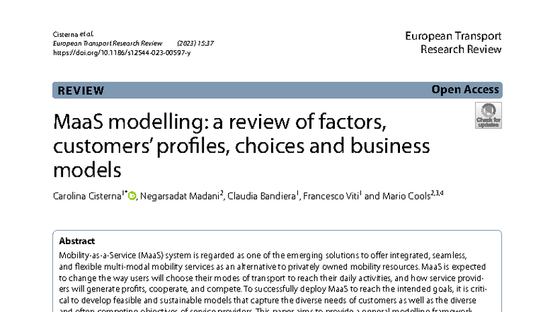 MaaS Modelling: Factors, Profiles, and Business Models Review (S12544 ...