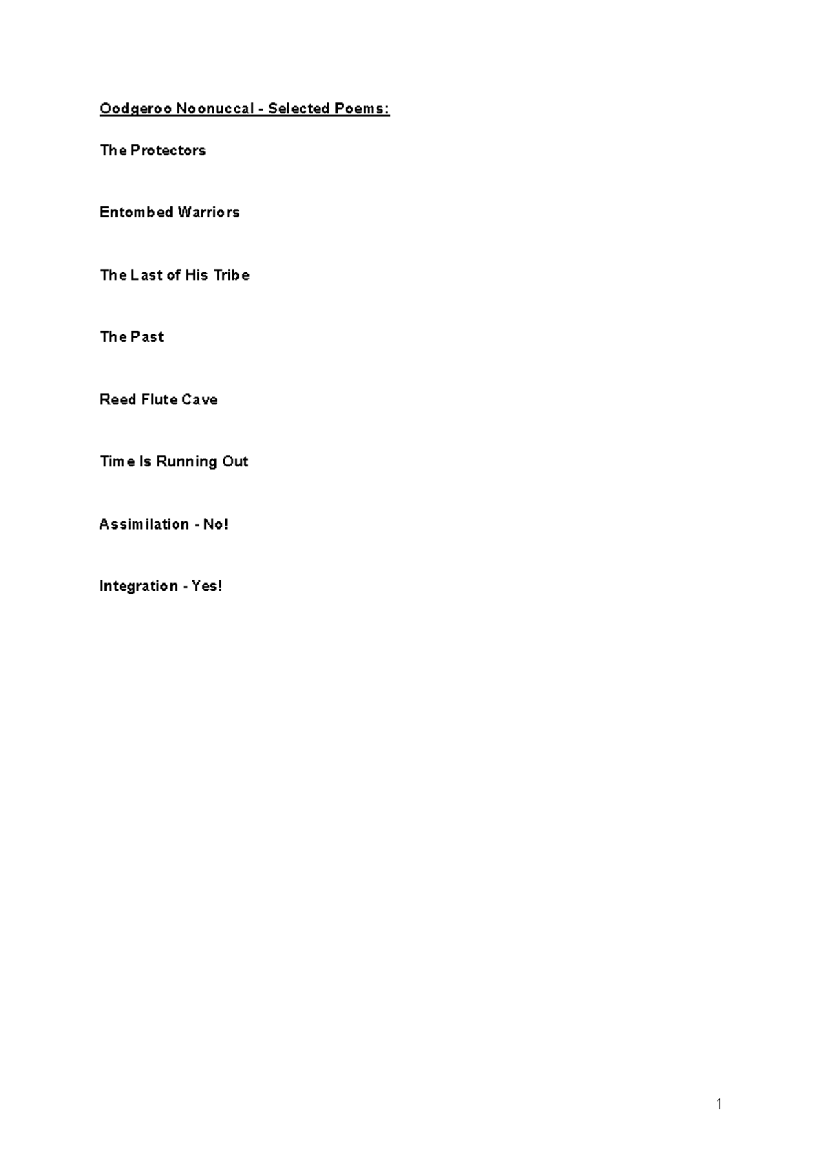 Oodgeroo Noonuccal: Selected Poems Analysis and Themes Overview - Studocu