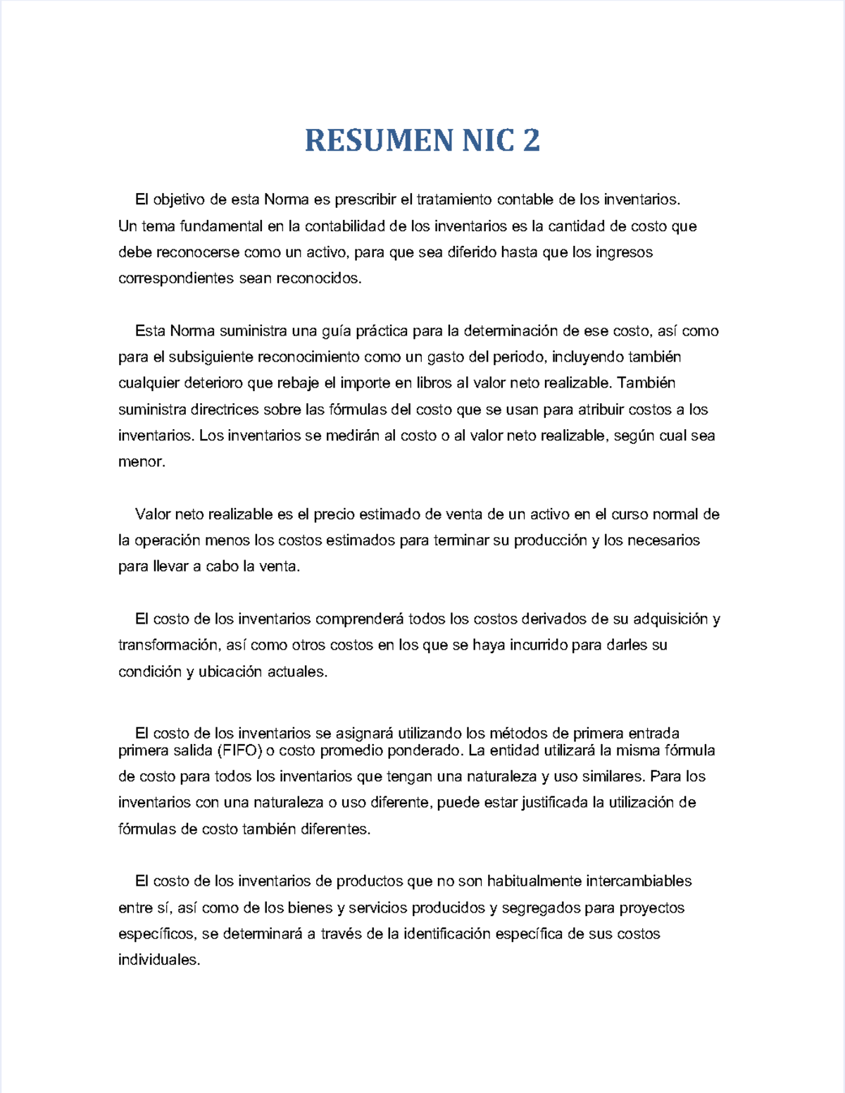 RESUMEN - NIC 2 INVENTARIOS - RESUMEN NIC 2RESUMEN NIC 2 El objetivo de ...