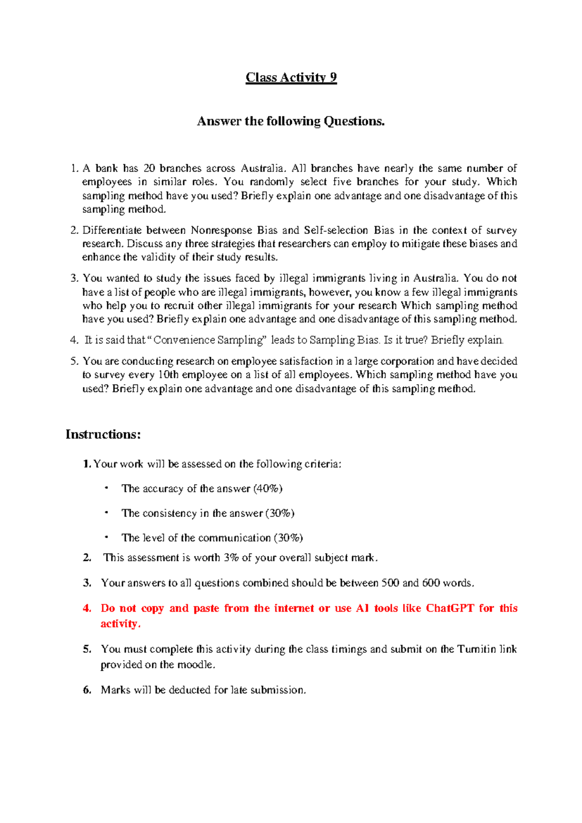 Class Activity 9 - IT Research Methods: Sampling Techniques Explained ...