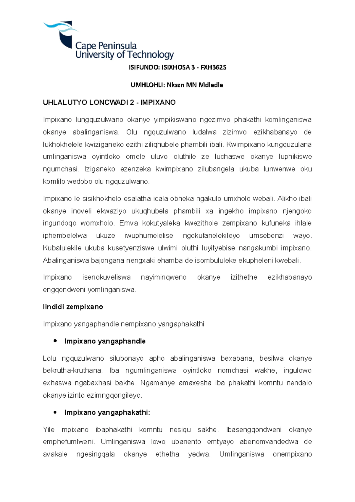 Lesson Plan Gr4 Isi Xhosa HL T1 W1 - ICandelo leKharityhulam yeGET ...