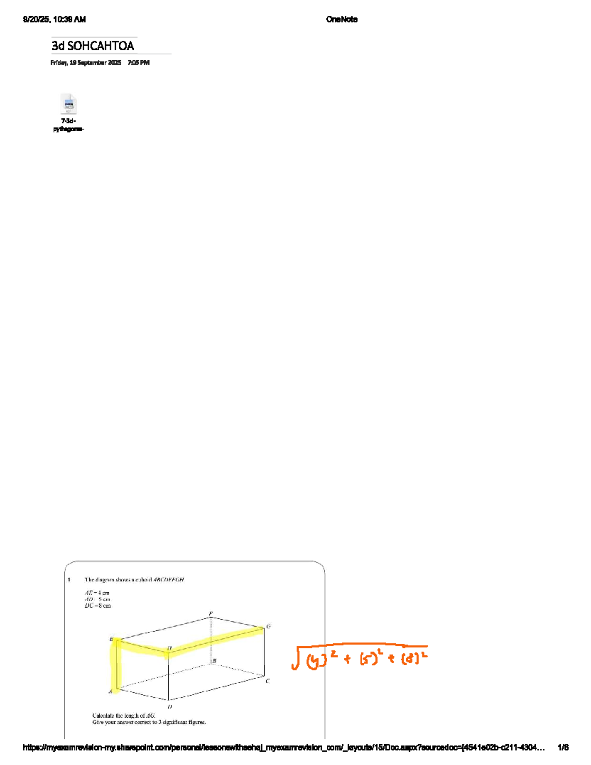 3D Geometry Class Notes: SOHCAHTOA Concepts and Calculations - Studocu