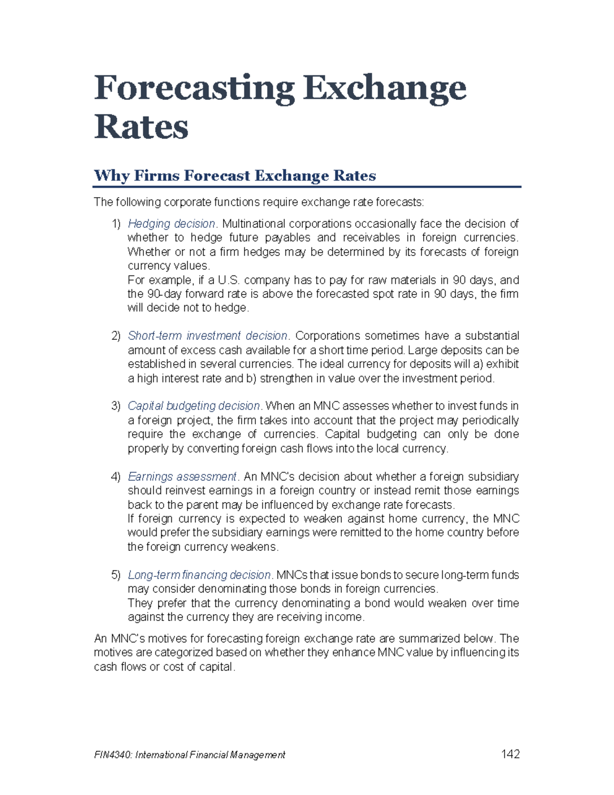 FIN 4340 - Exchange Rate Forecasting Techniques and Corporate Impacts ...