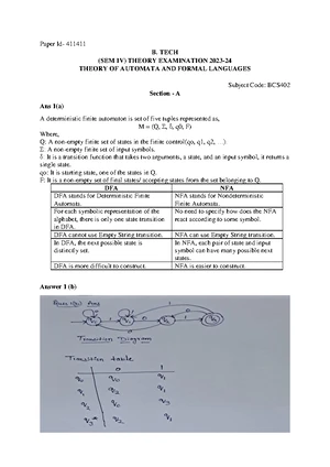 BTECH SEM IV - TAFL 2023-24 Exam Paper Solutions & Analysis - Studocu