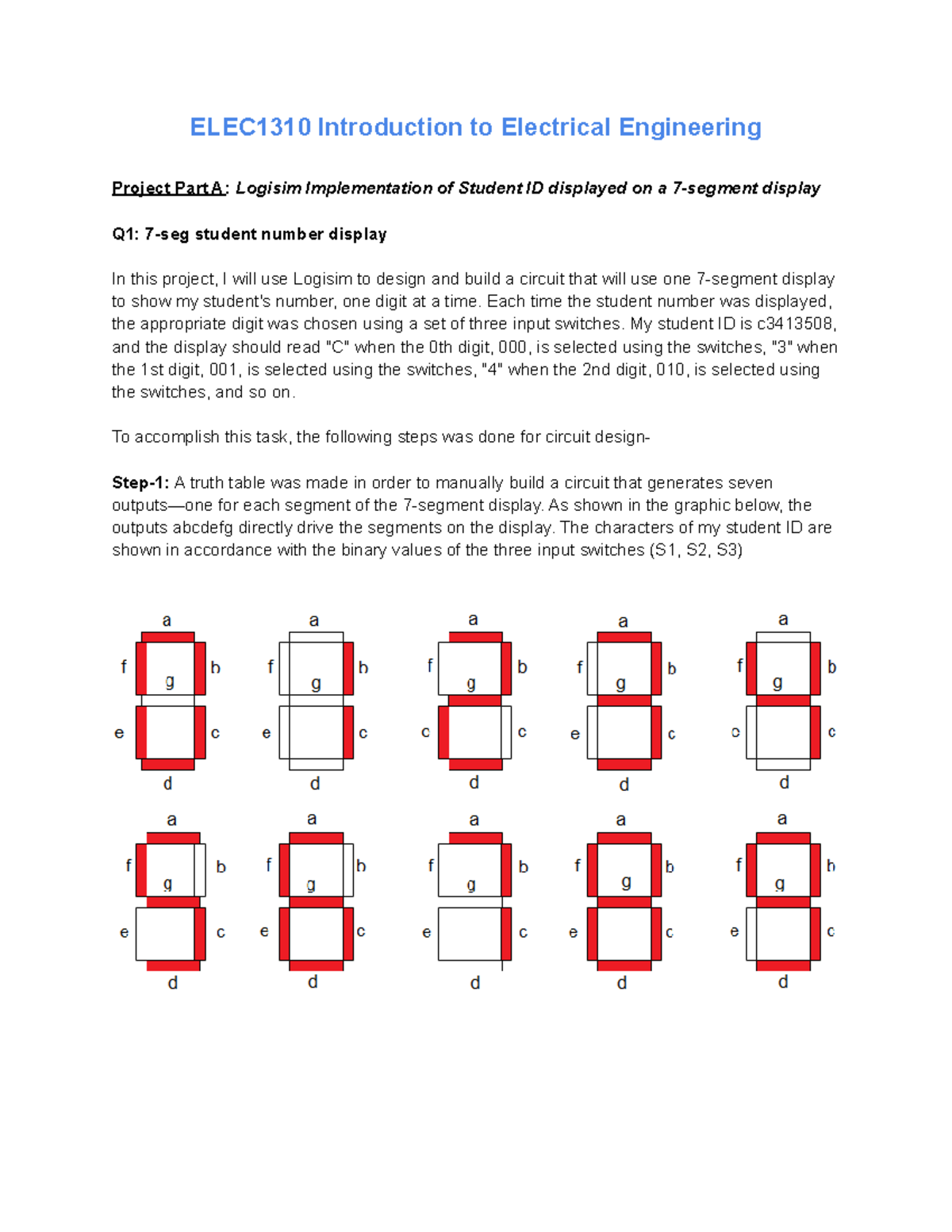 ELEC1310 Project Part A: Logisim 7-Segment Display Circuit Design - Studocu