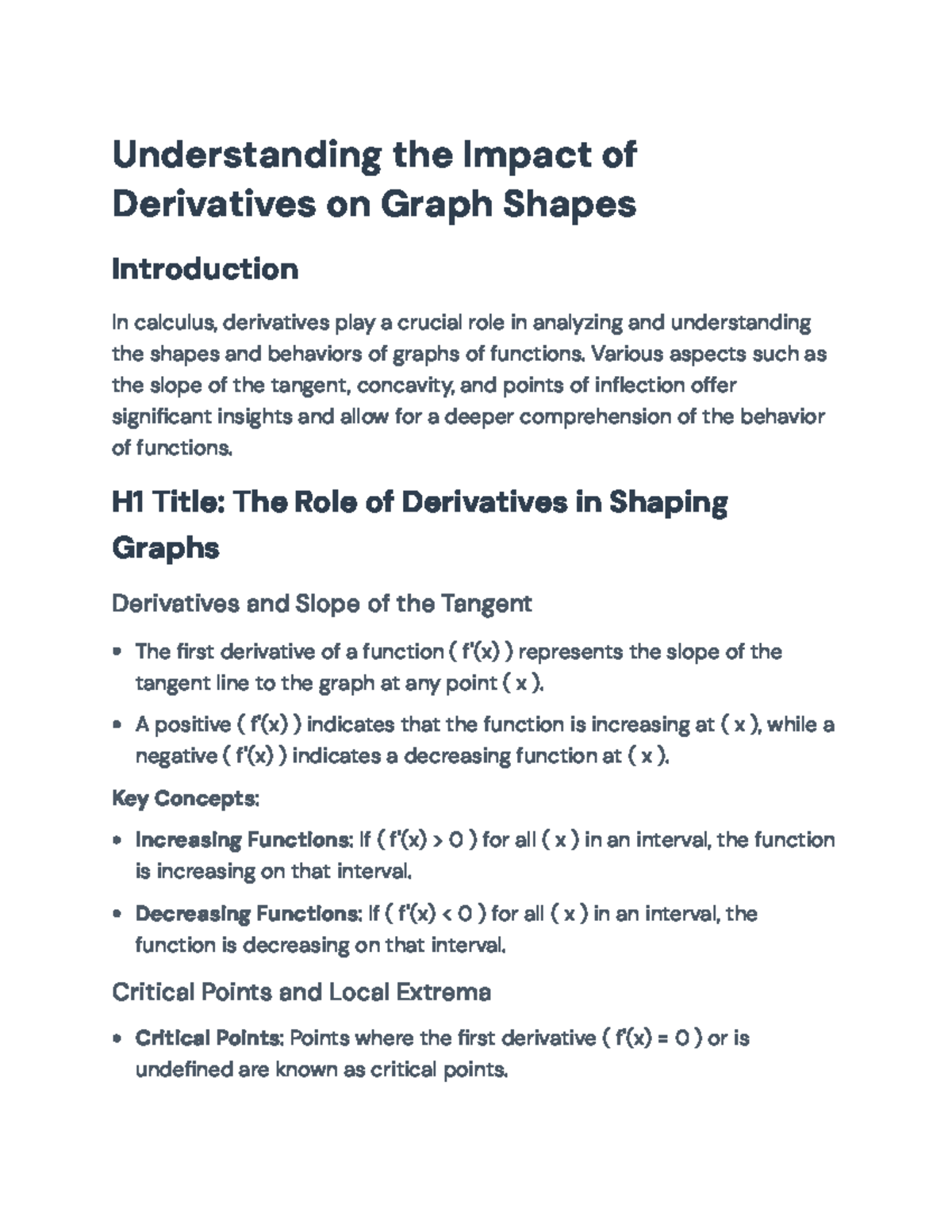 Understanding Derivatives and Their Impact on Graph Shapes (Calc 101) - Understanding the Impact ...