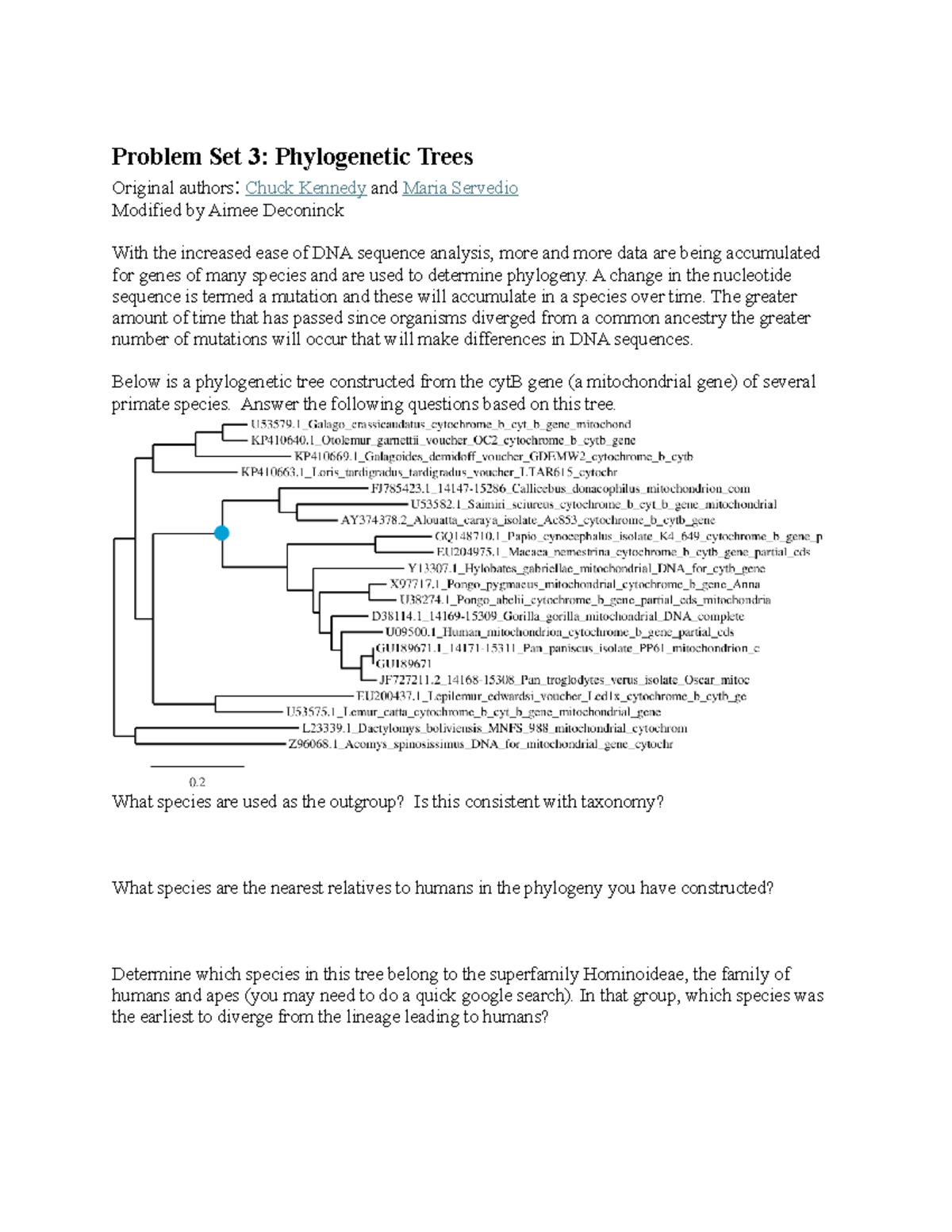 PS3: Problem Set on Phylogenetic Trees and Analysis - Studocu