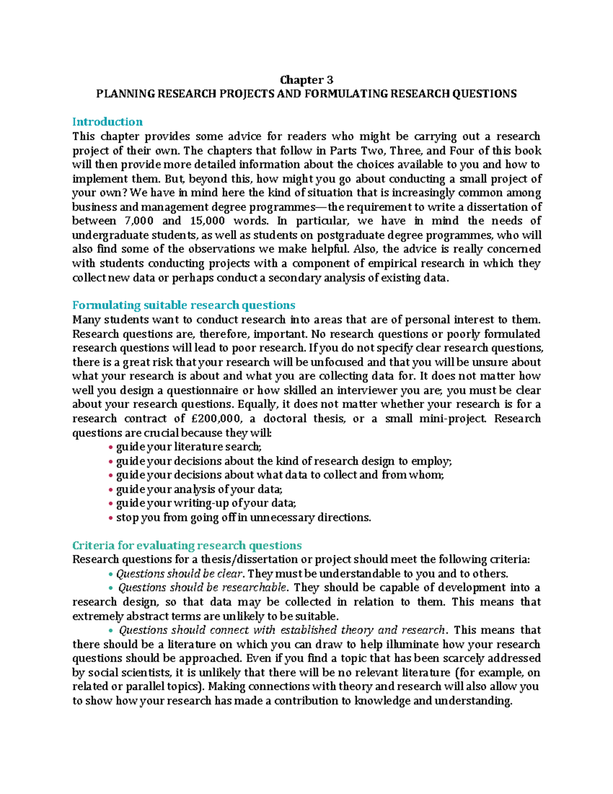 Chapter 3 - Research Project Planning & Question Formulation - Studocu