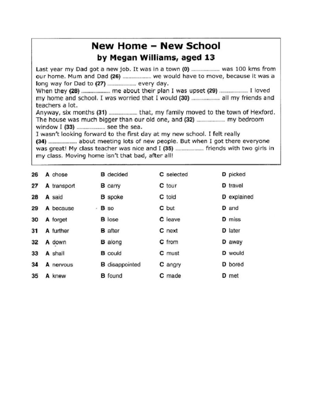 New Home New School: MCQ Practice for Doc1 Reading - Studocu