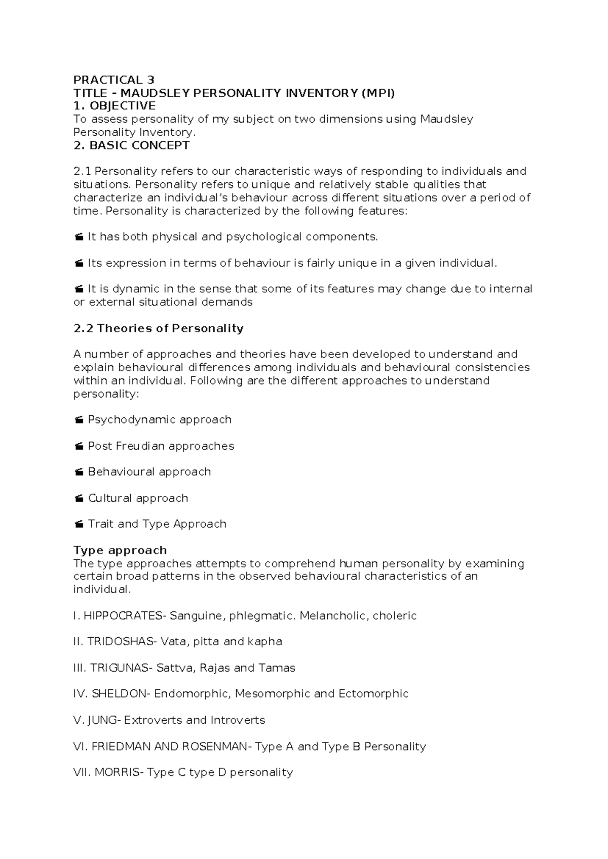 Maudsley Personality Inventory (MPI) Practical Report and Analysis ...