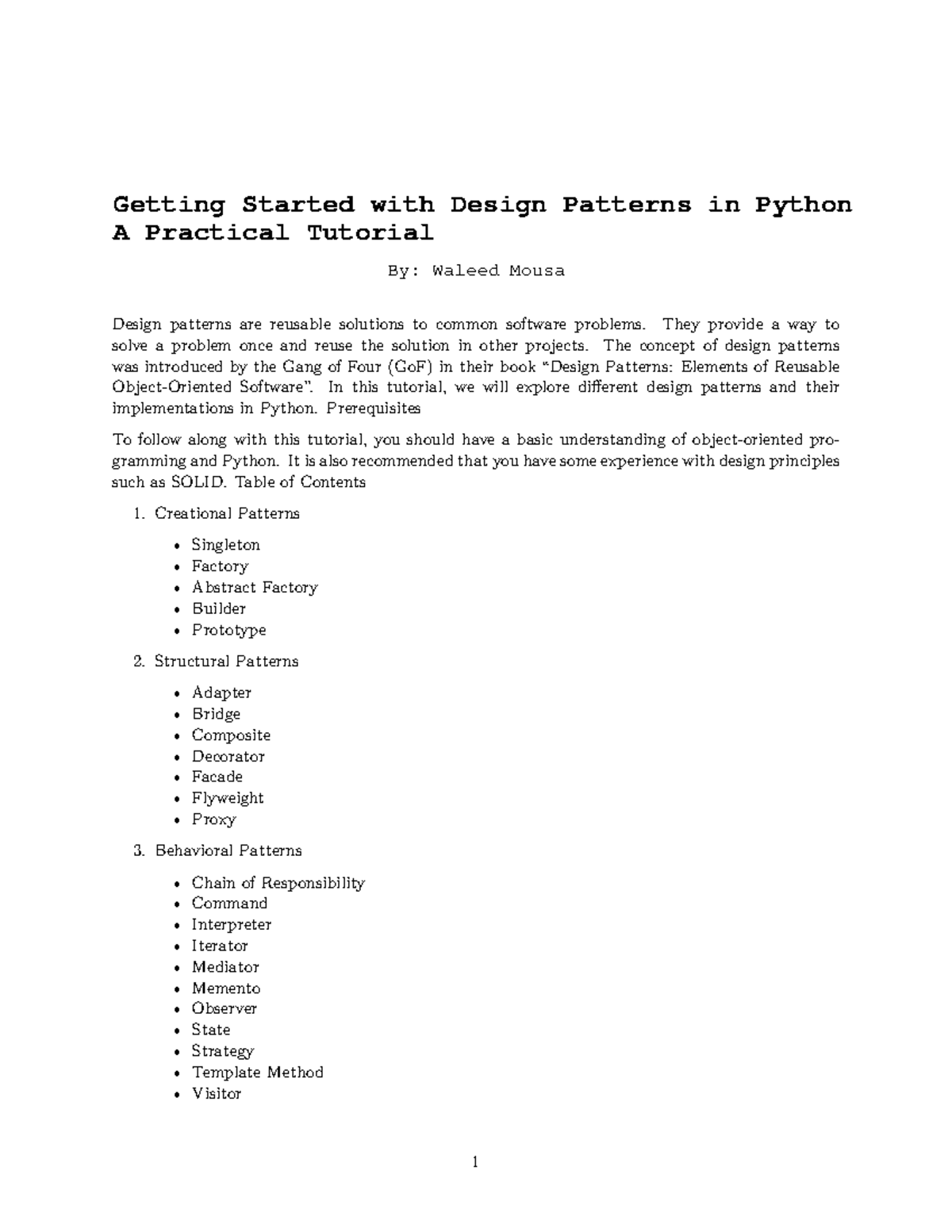 Python Design patterns - Design patterns are reusable solutions to ...