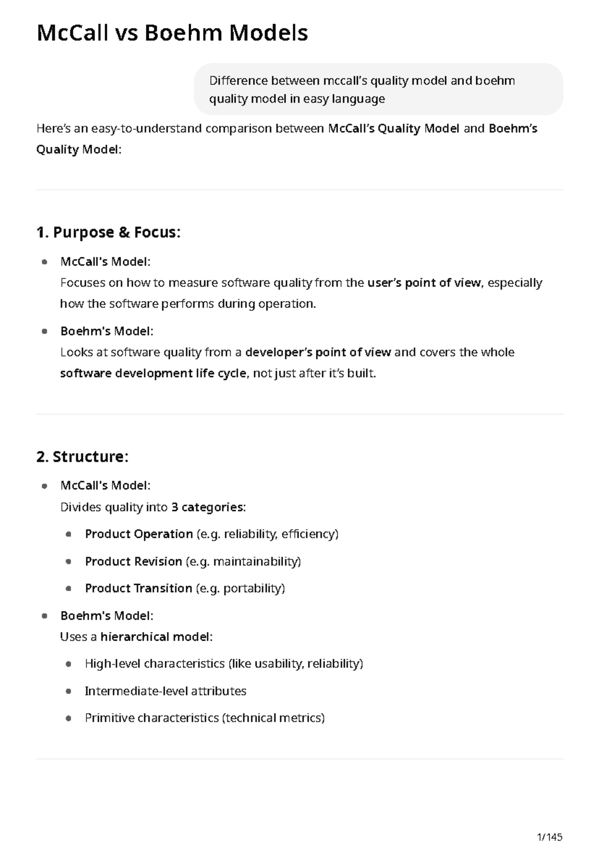 SQE Notes: Comparing McCall and Boehm Quality Models in Software ...