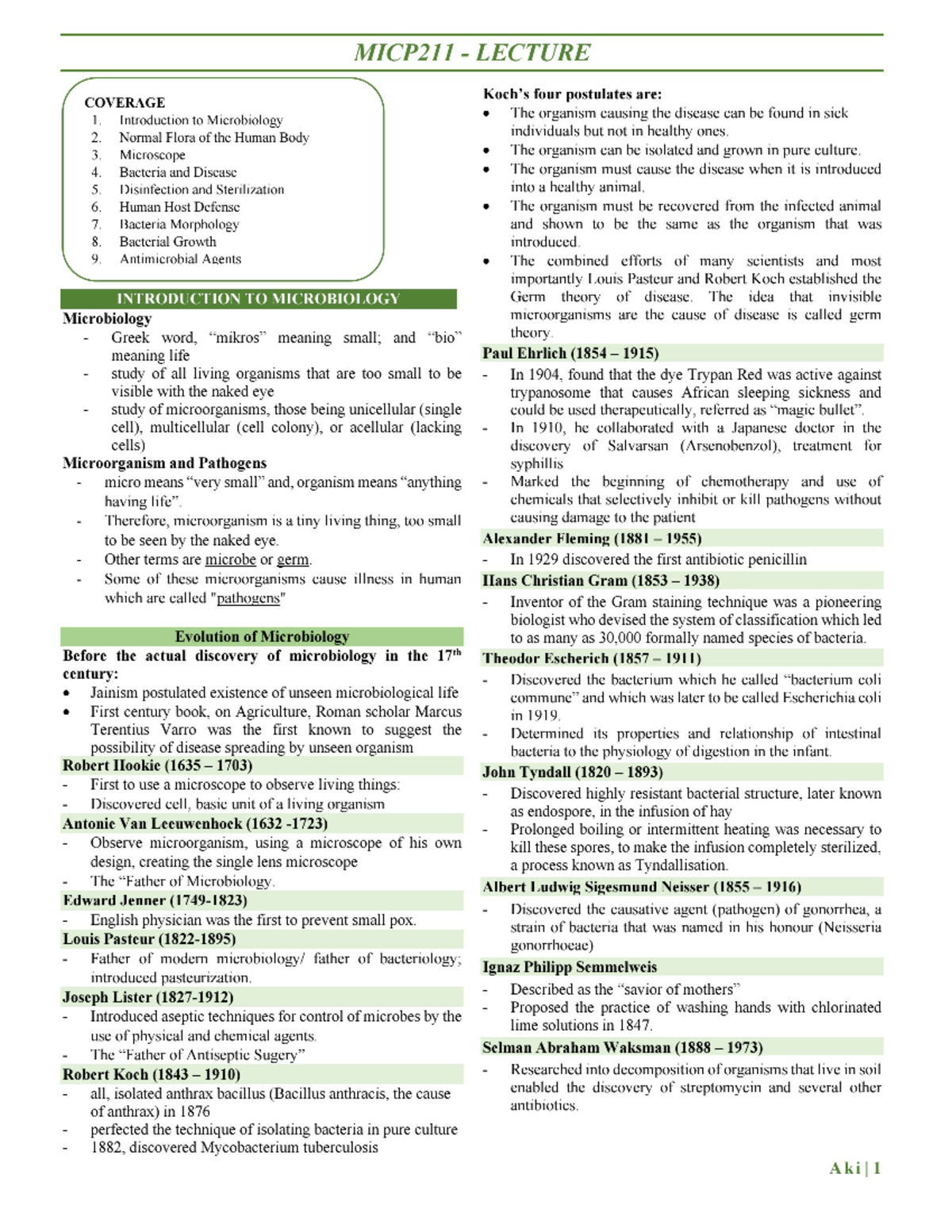 MICP211-LEC- Prelim - Microbiology and Parasitology - Studocu