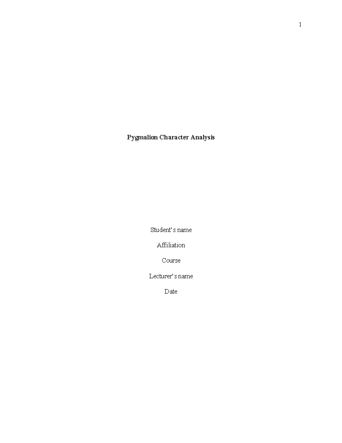 Pygmalion Character Analysis: Key Figures & Their Transformations - Studocu