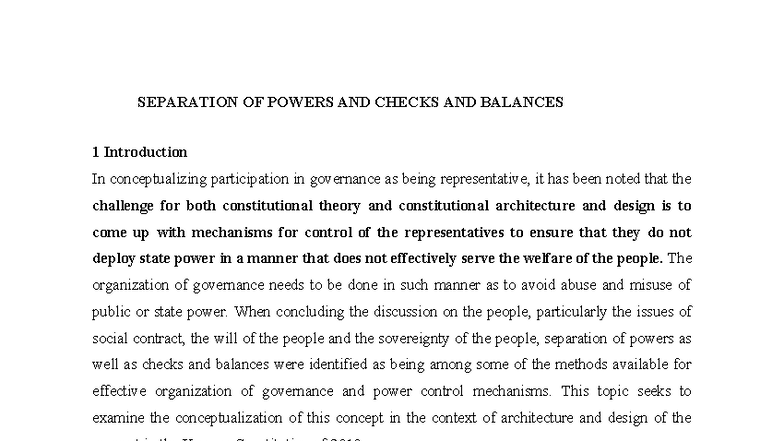 Separation of Powers and Checks & Balances: A Kenyan Perspective - Studocu