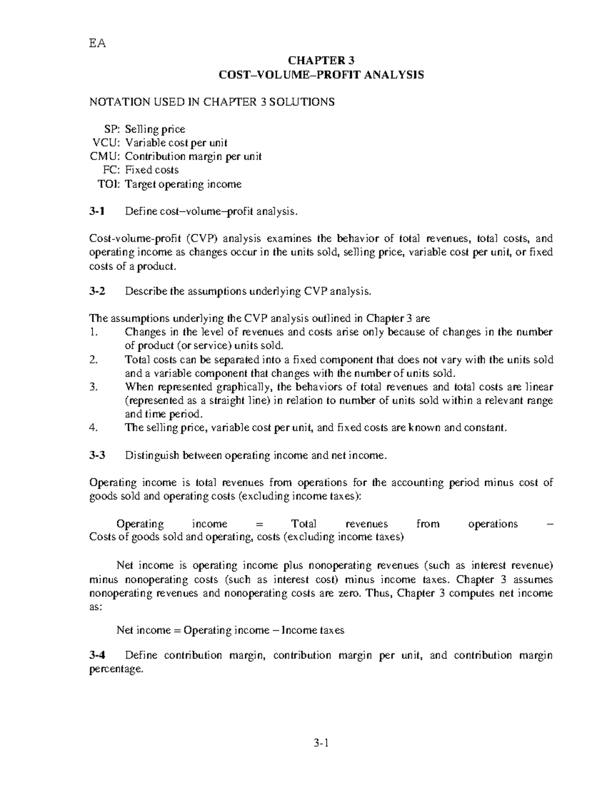 Chapter 3 cost–volume–profit analysis - CHAPTER 3 COST–VOLUME–PROFIT ...