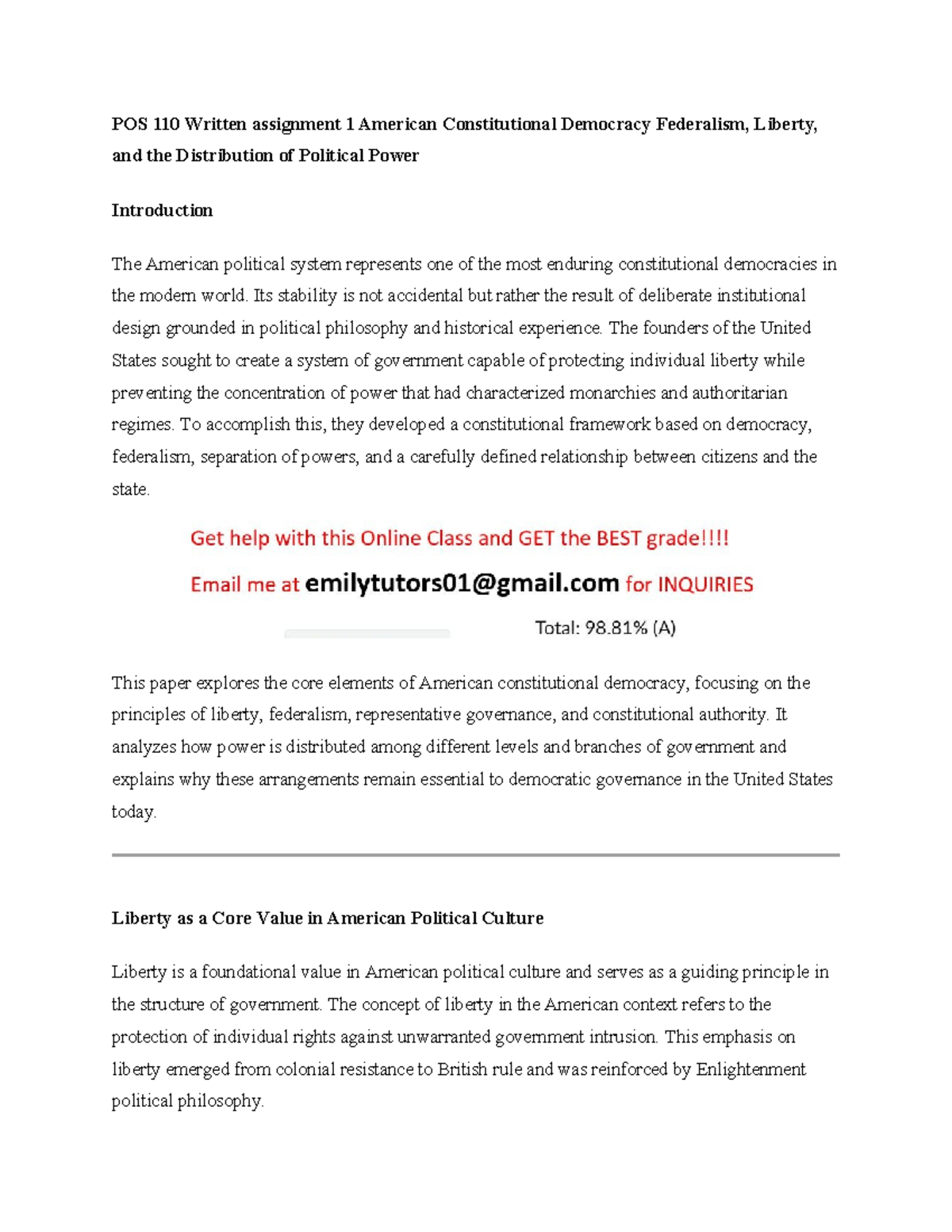 POS 110 Written Assignment 1: Exploring American Constitutional ...