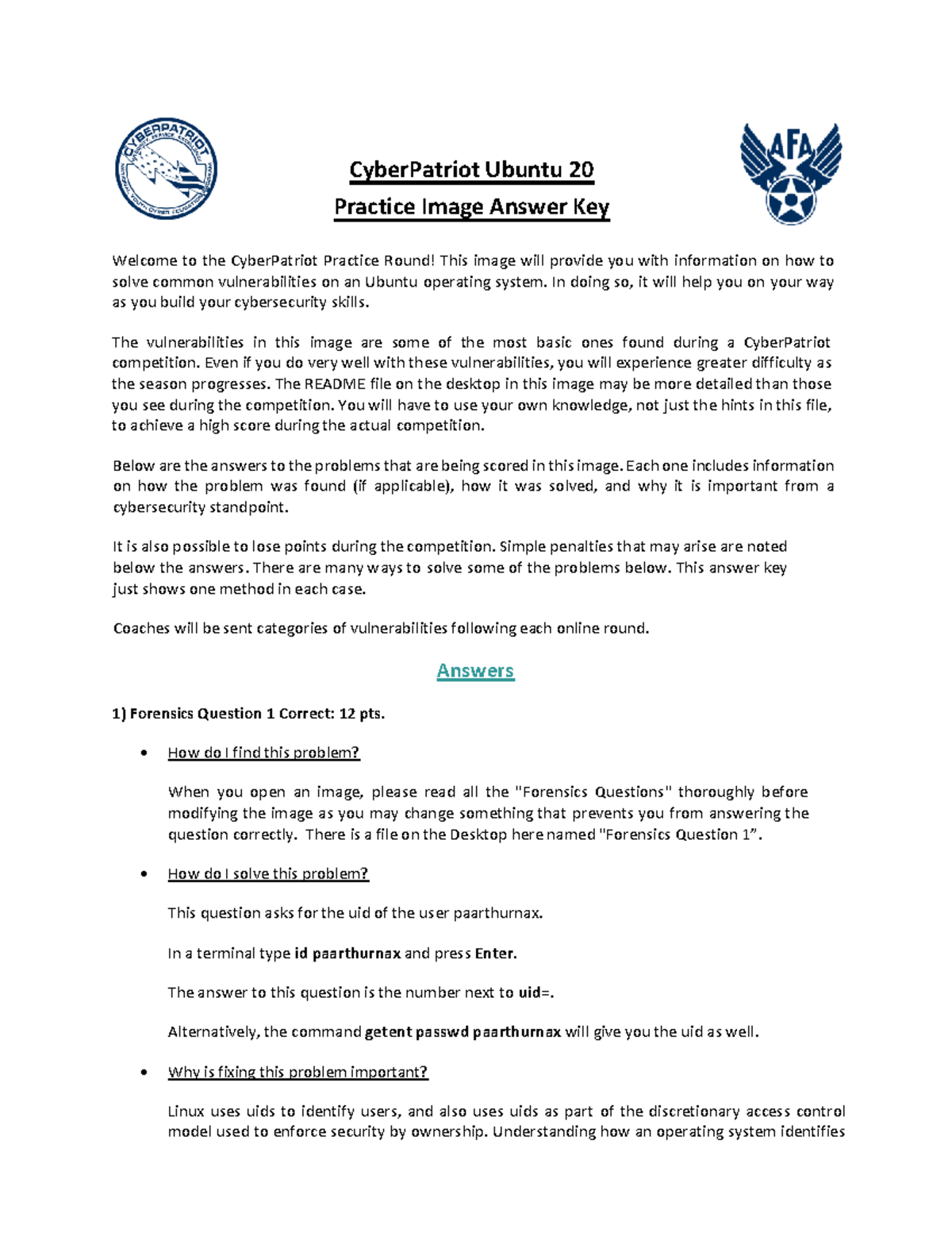 CPXV CyberPatriot Ubuntu 20 Practice Round Answer Key - Studocu